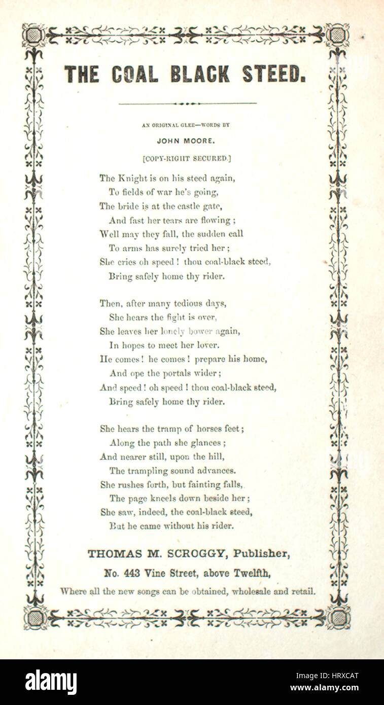 Sheet music cover image of the song 'Song Sheet The Coal Black Steed ...