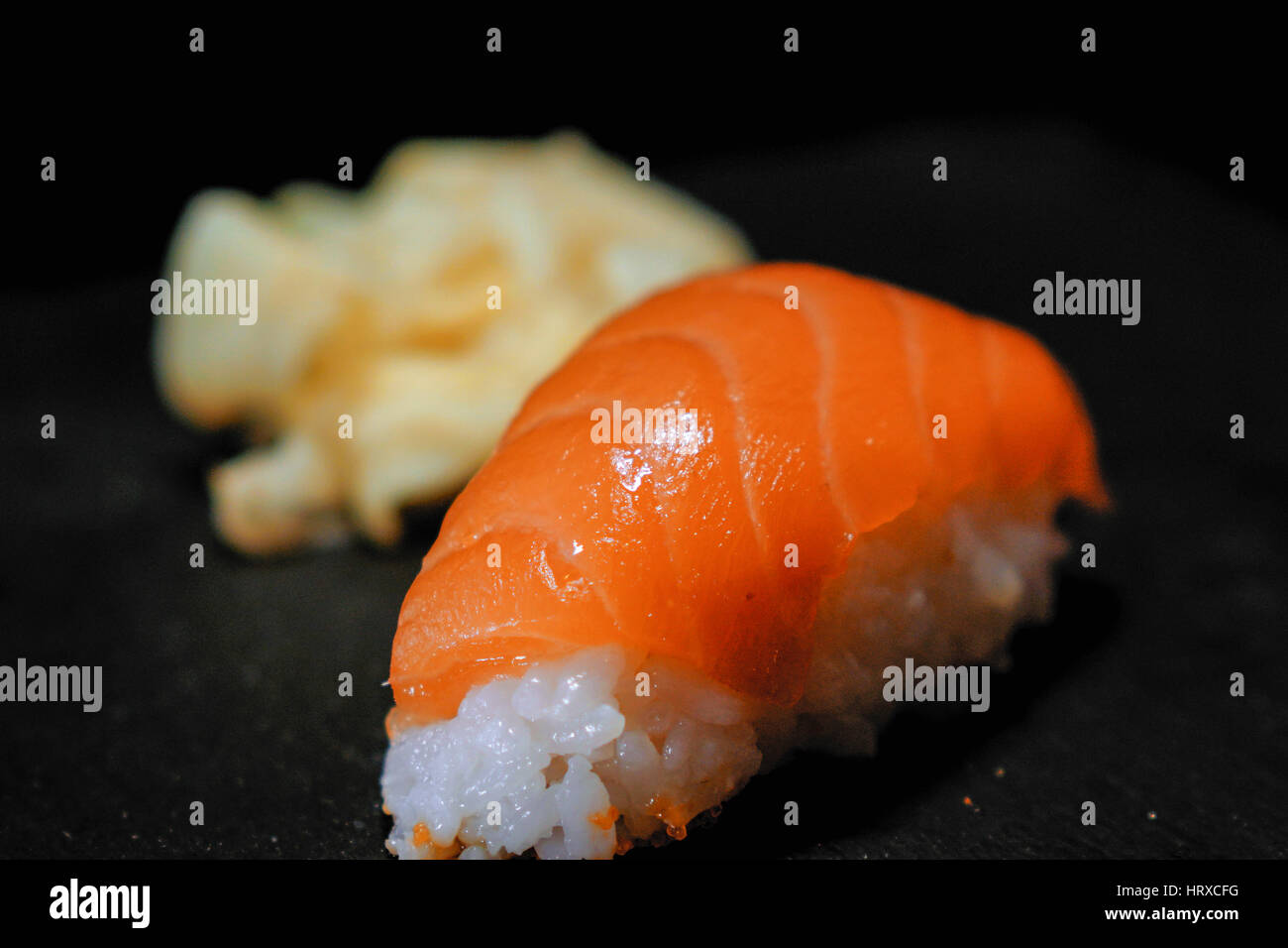 Sake Nigiri Sushi - close up shot Stock Photo - Alamy