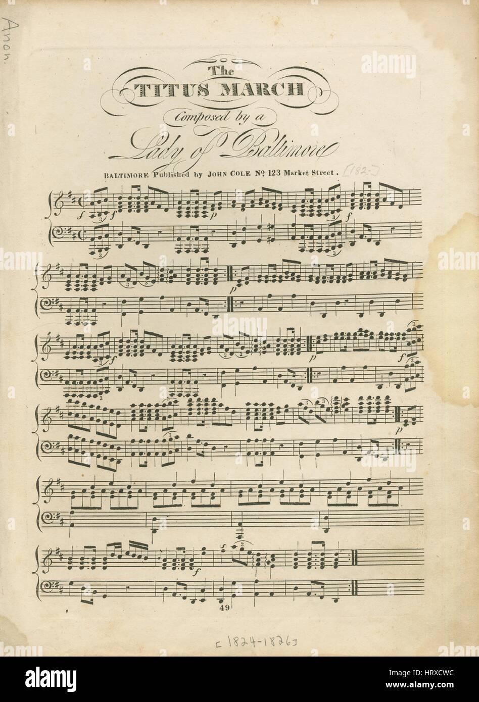 Sheet music cover image of the song 'The Titus March', with original ...