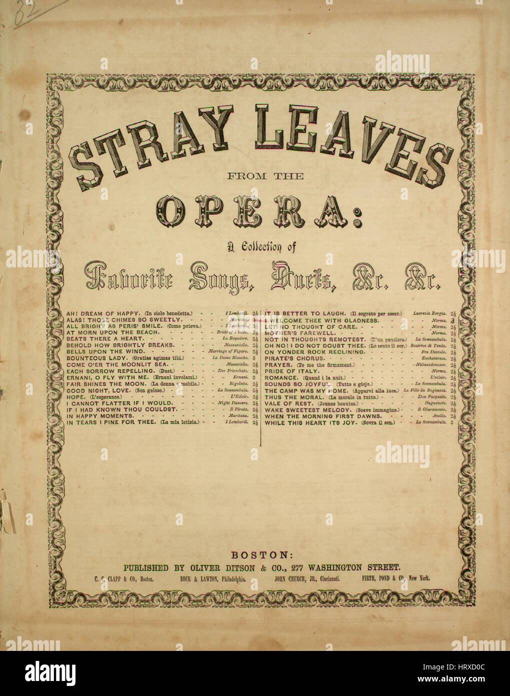 Sheet music cover image of the song 'Stray Leaves From the Opera A ...