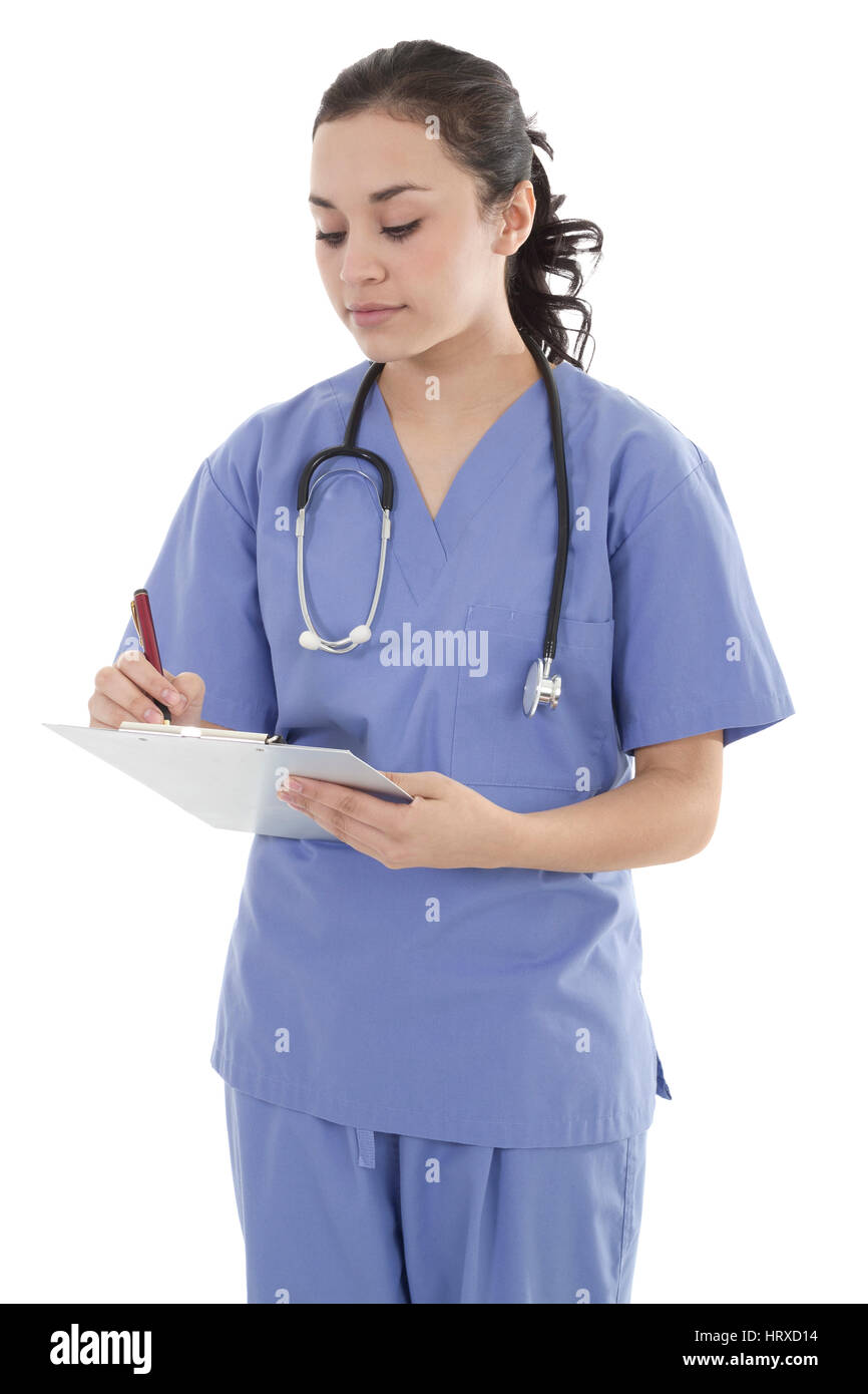 Stock image of a female health care worker isolated on white background ...