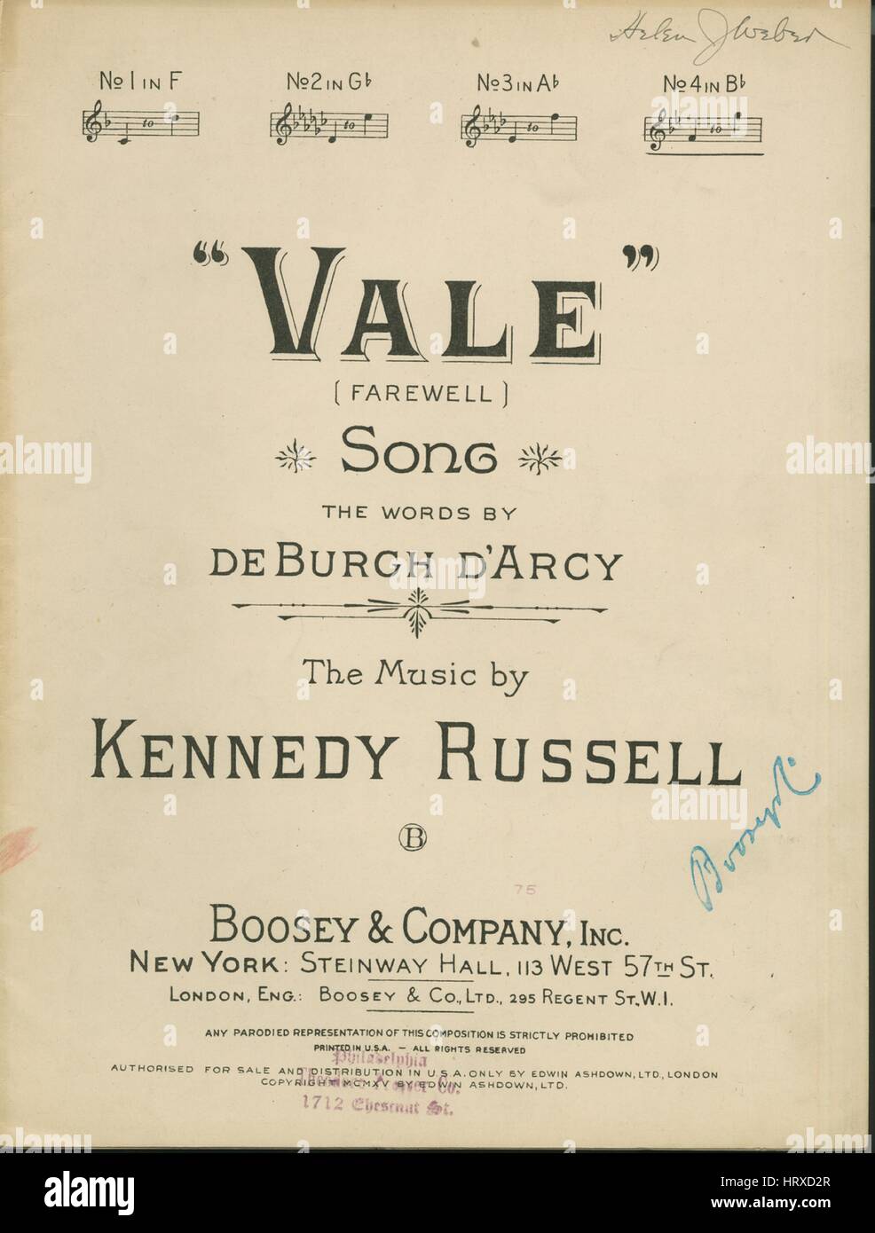 Sheet music cover image of the song 'Vale (Farewell) Song', with ...