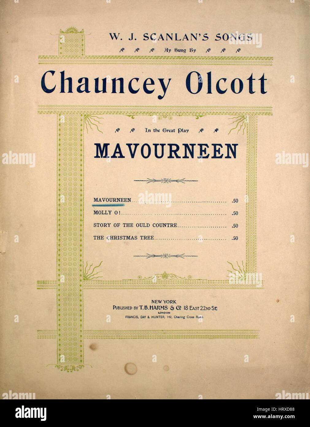 Sheet music cover image of the song 'WJ Scanlan's Songs Mavourneen ...