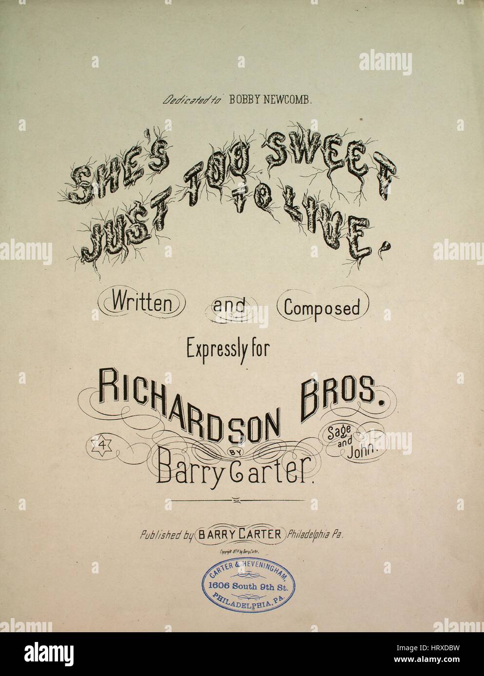 Sheet music cover image of the song 'She's Just Too Sweet to Live ...