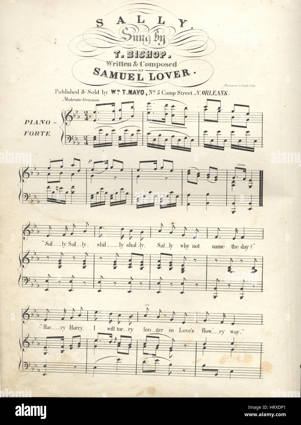 Sheet music cover image of the song 'Sally', with original authorship ...