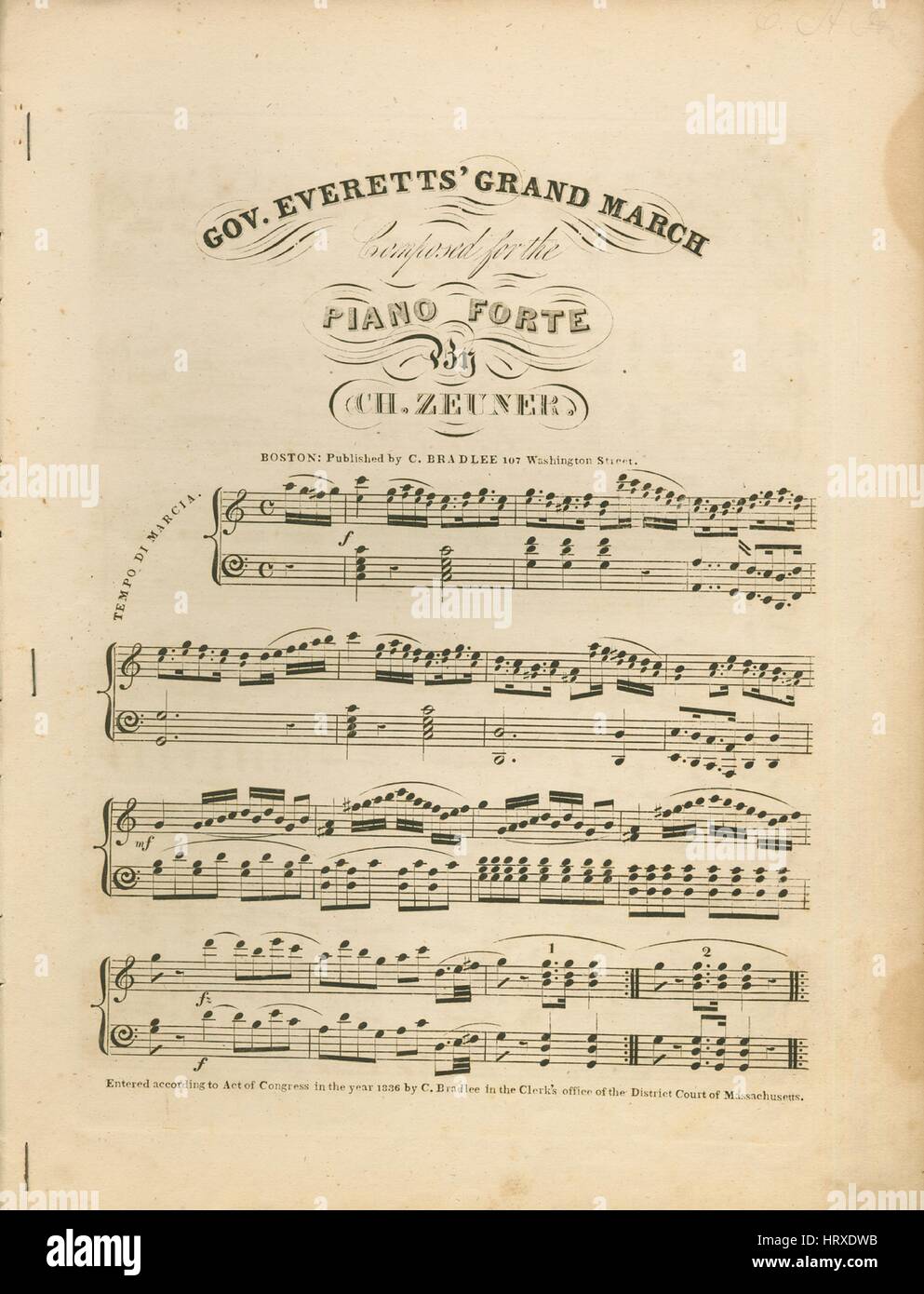Sheet music cover image of the song 'Gov Everett's Grand March', with ...