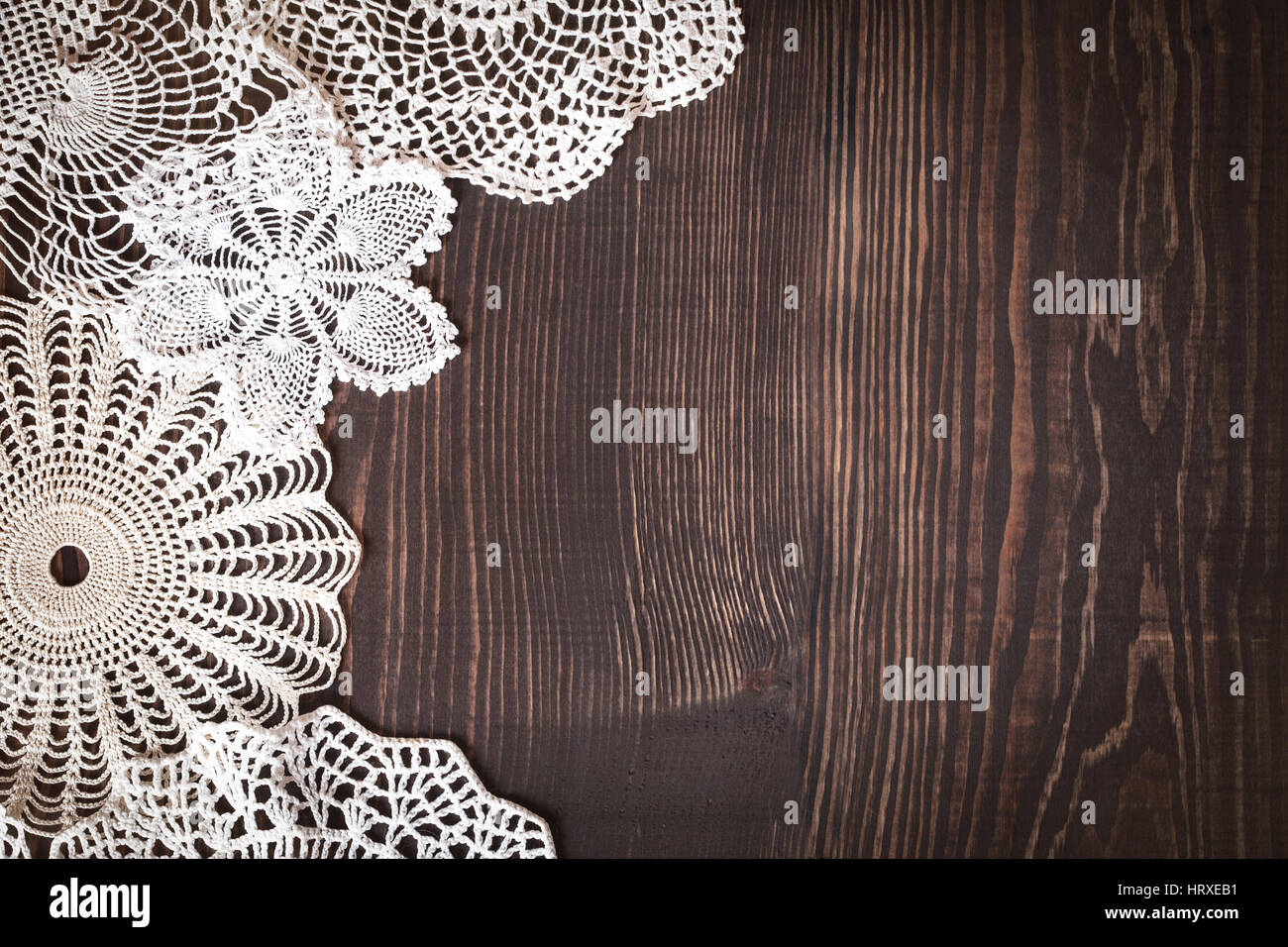Vintage background with white crochet lace. Knitted frame for wedding ...