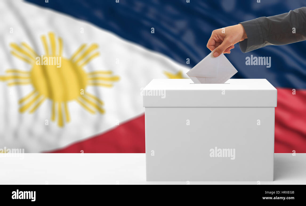 Voter on an waiving Philippines flag background. 3d illustration Stock ...