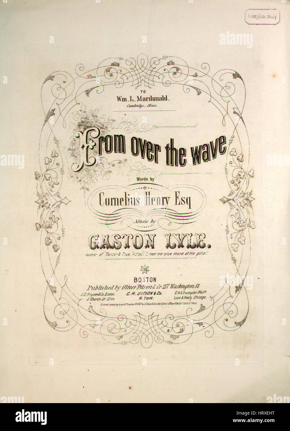 Sheet music cover image of the song 'From Over the Wave', with original ...