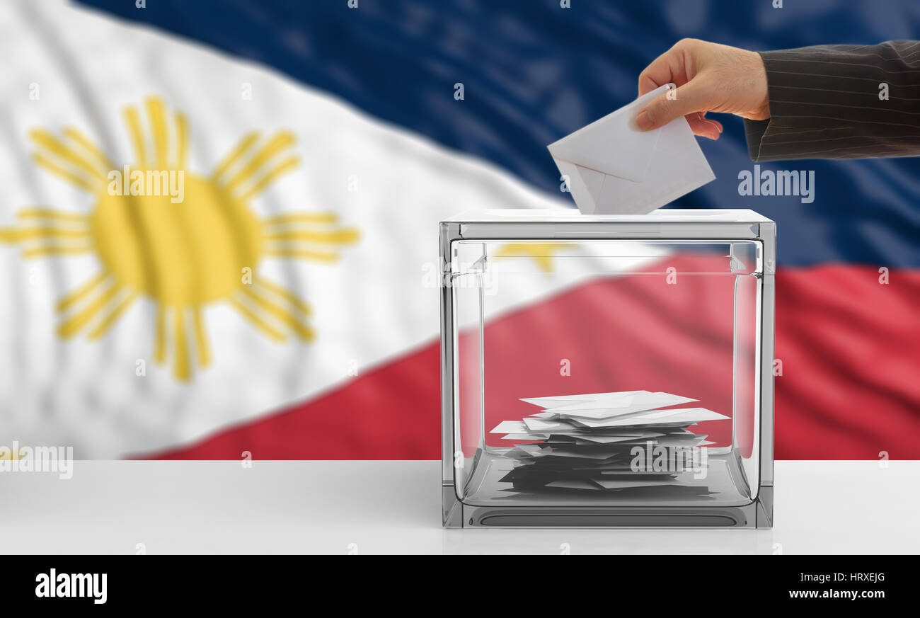 Voter on an waiving Philippines flag background. 3d illustration Stock ...