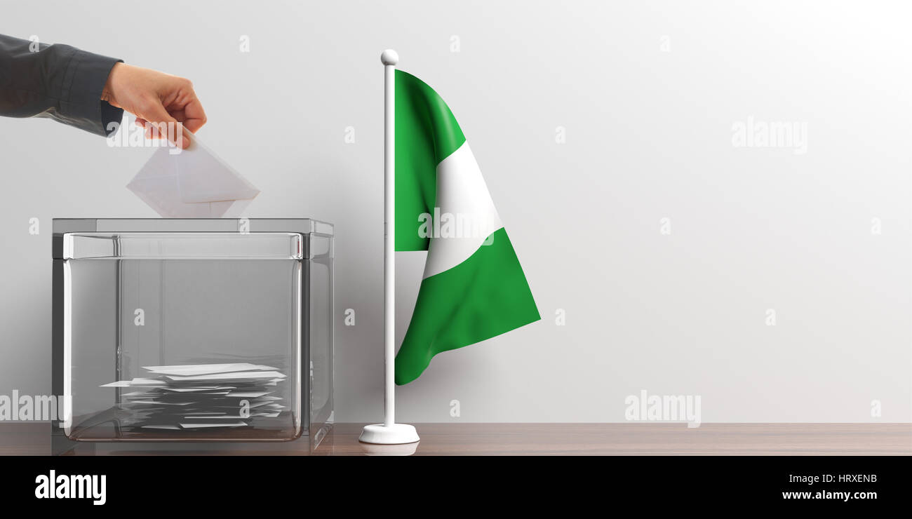 Glass ballot box and a small Nigeria flag. 3d illustration Stock Photo ...