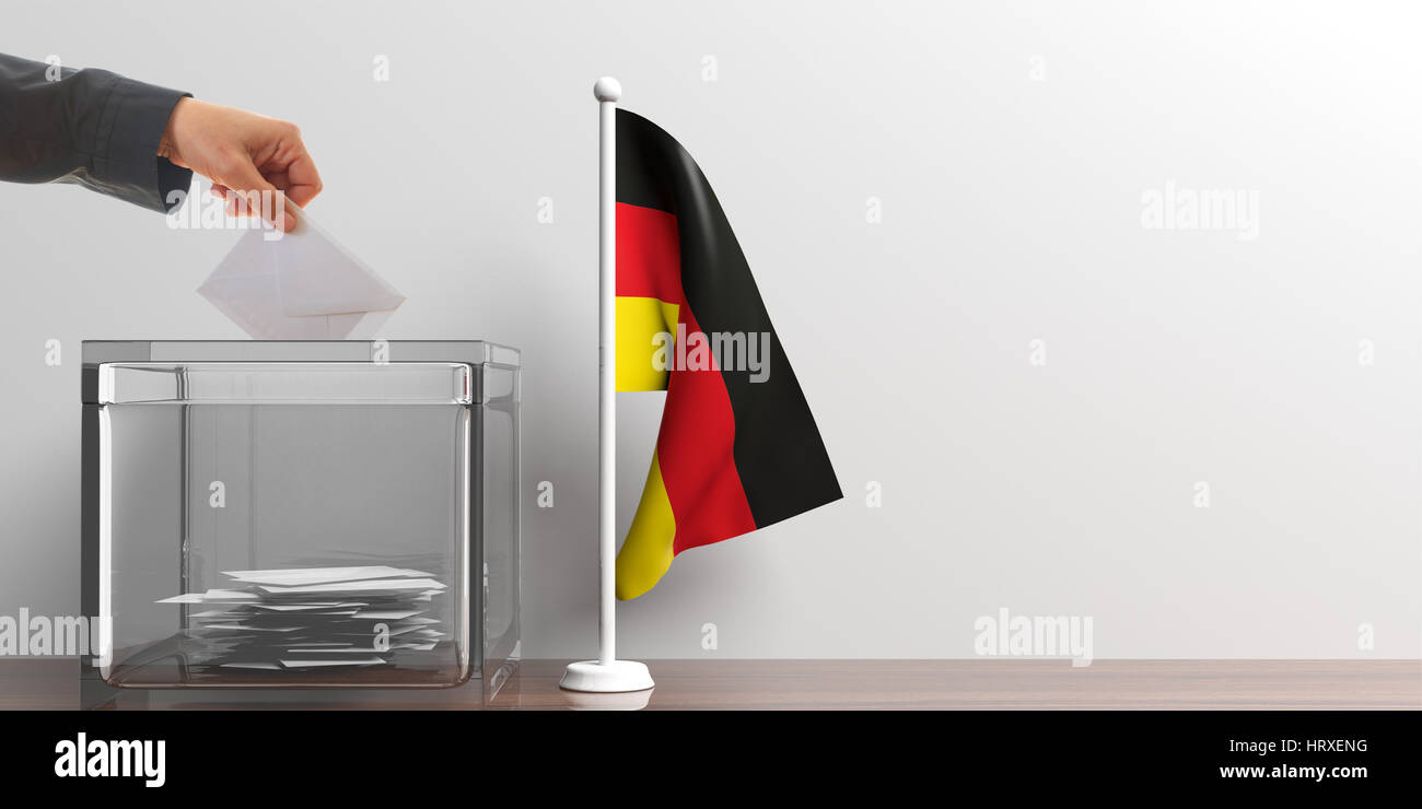 Glass ballot box and a small Germany flag. 3d illustration Stock Photo ...