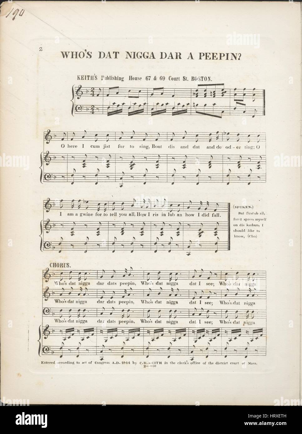 Sheet music cover image of the song 'Who's Dat Nigga Dar A Peepin ...