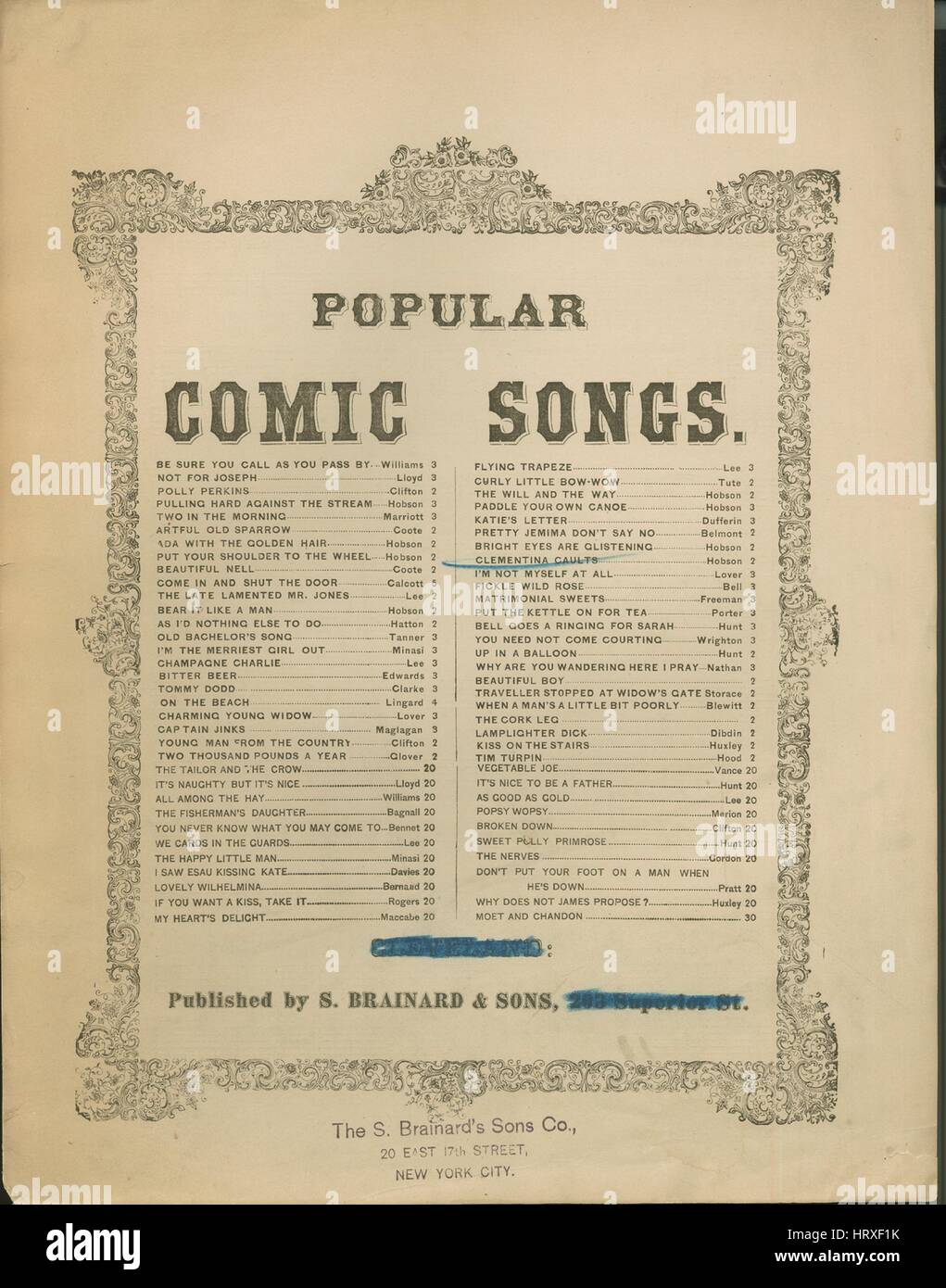Sheet music cover image of the song 'Popular Comic Songs Clementina ...