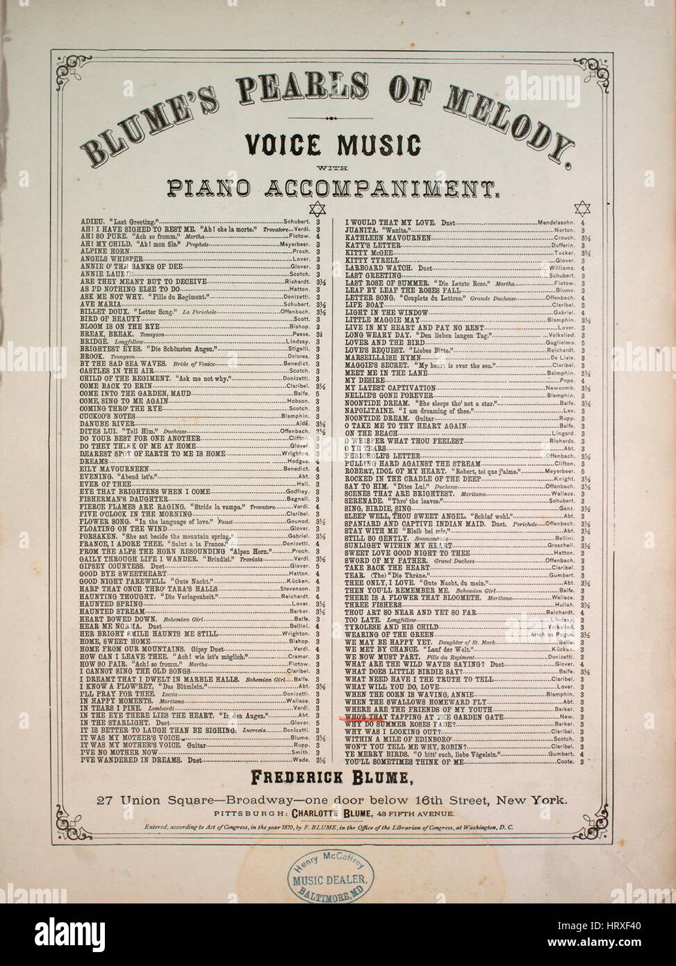 Sheet music cover image of the song 'Blume's Pearls of Melody Voice ...