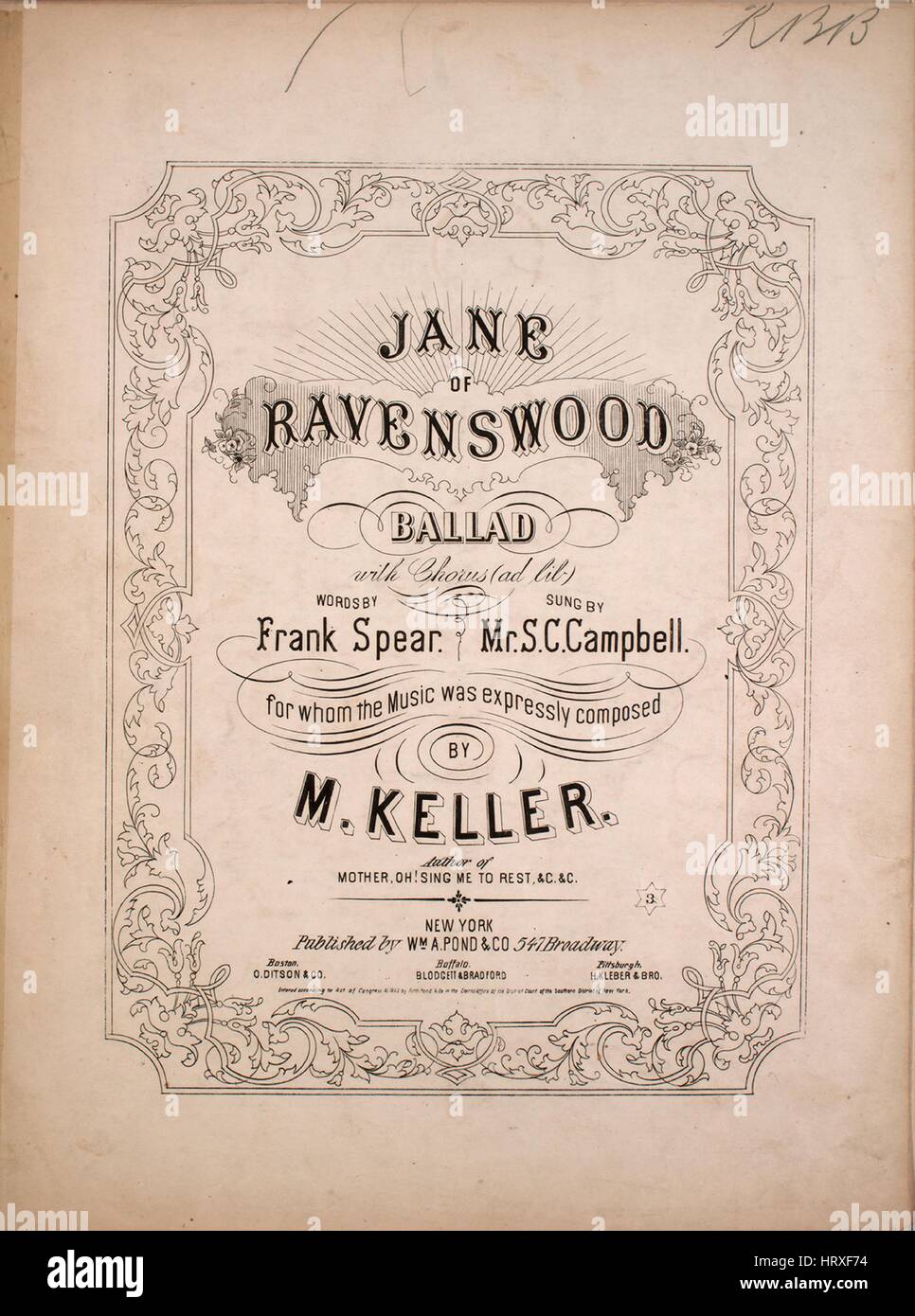 Sheet music cover image of the song 'Jane of Ravenswood Ballad with ...