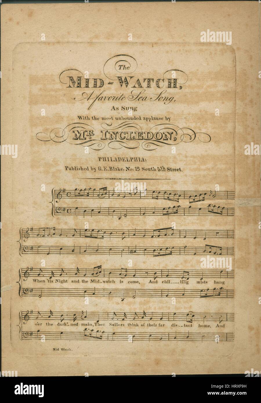 Sheet music cover image of the song 'The Mid-Watch A Favorite Sea Song ...