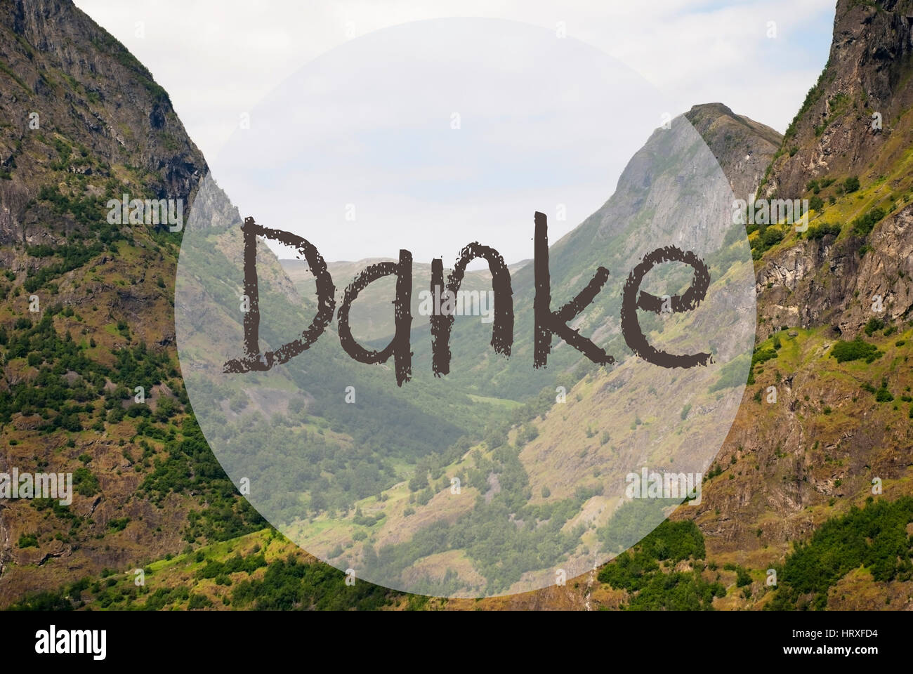 German Text Danke Means Thank You. Valley With Mountains In Norway ...