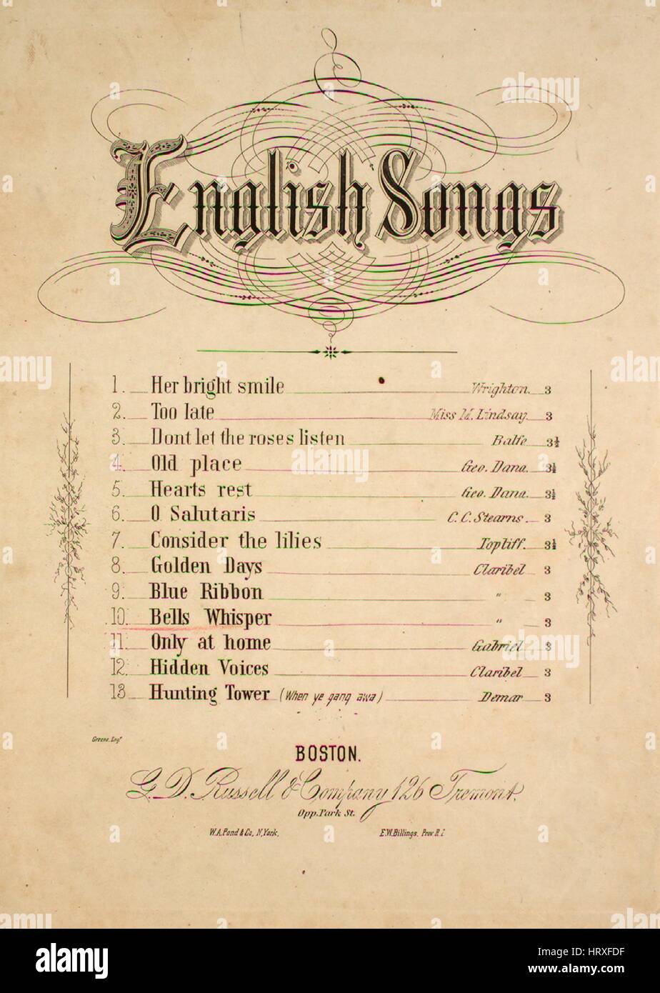 Sheet music cover image of the song 'English Songs Bells Whisper', with ...
