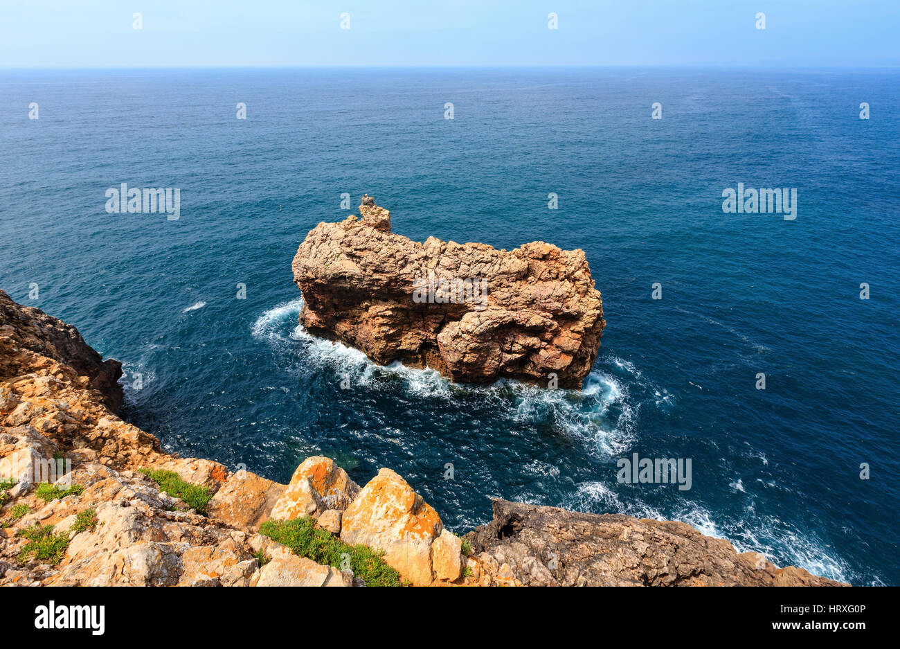 Rock near shore with nest of storks (Costa Vicentina, Portugal Stock ...