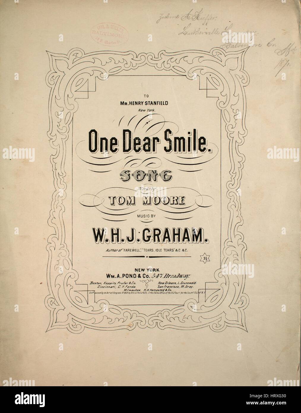 Sheet music cover image of the song 'One Dear Smile Song', with ...