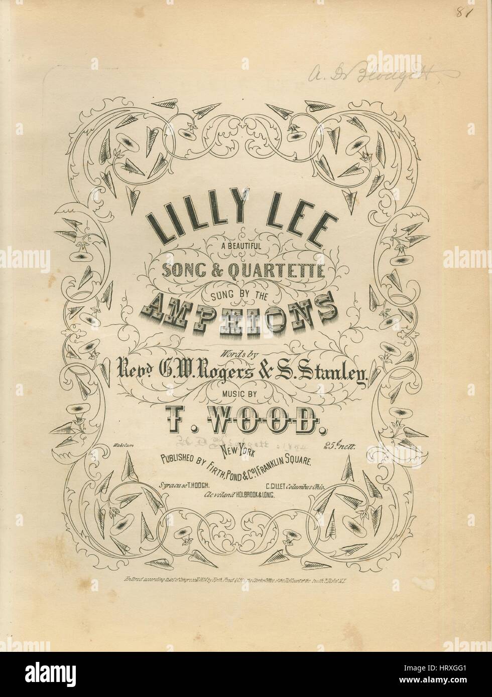 Sheet music cover image of the song 'Lilly Lee A Beautiful Song and ...