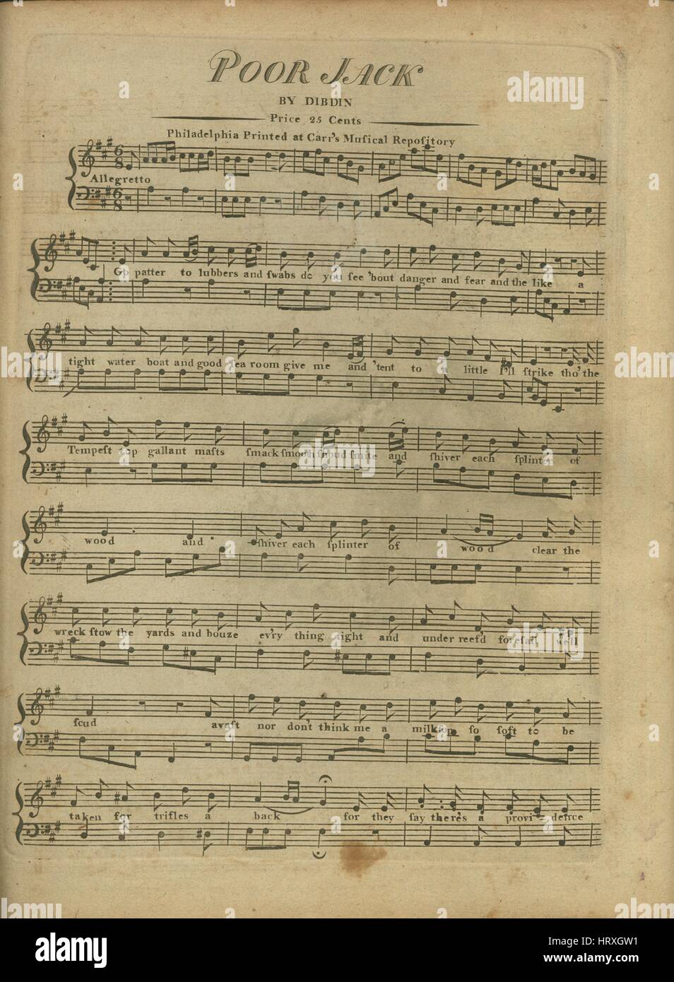 Sheet music cover image of the song 'Poor Jack', with original ...