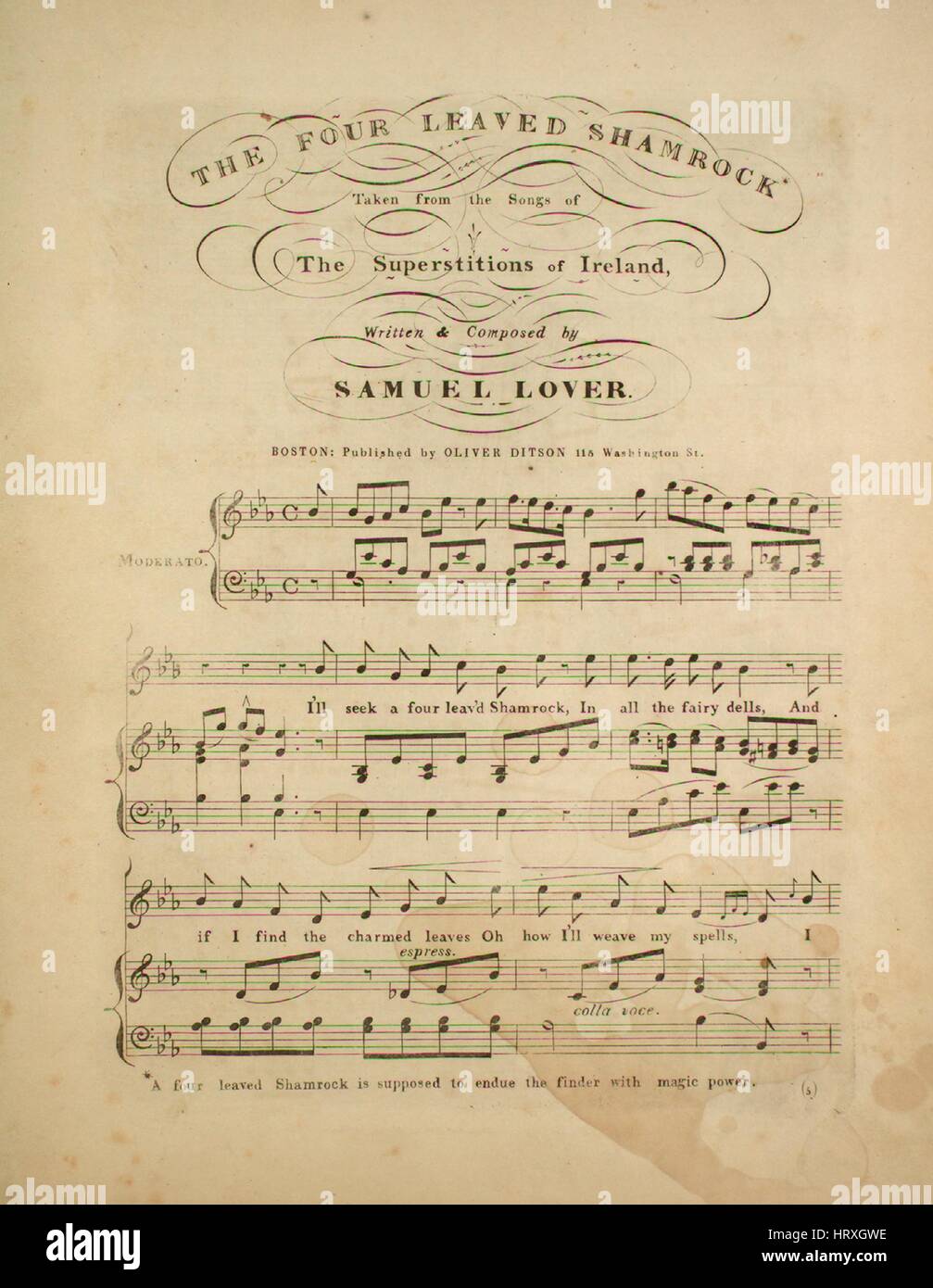 Sheet music cover image of the song 'The Four Leaved Shamrock Taken ...