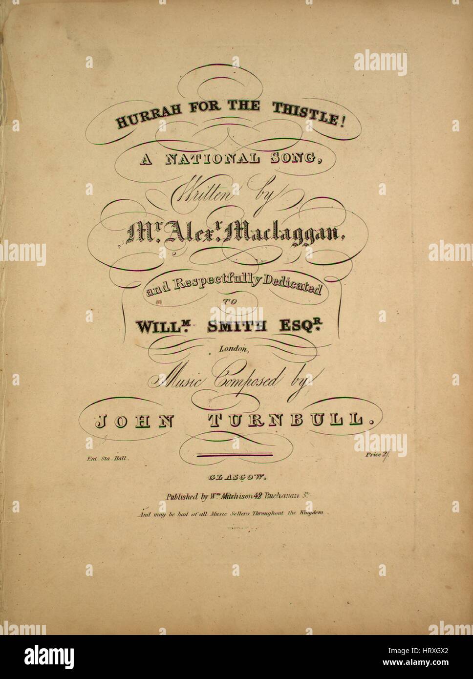 Sheet music cover image of the song 'Hurrah for the Thistle! A National ...