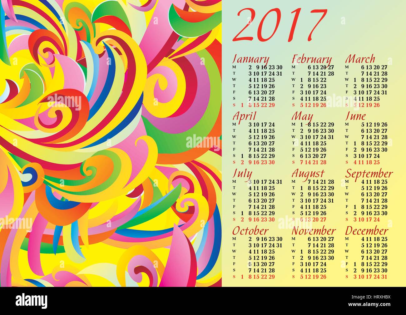 Abstract bright colors calendar for 2017.Vector Stock Vector Image ...
