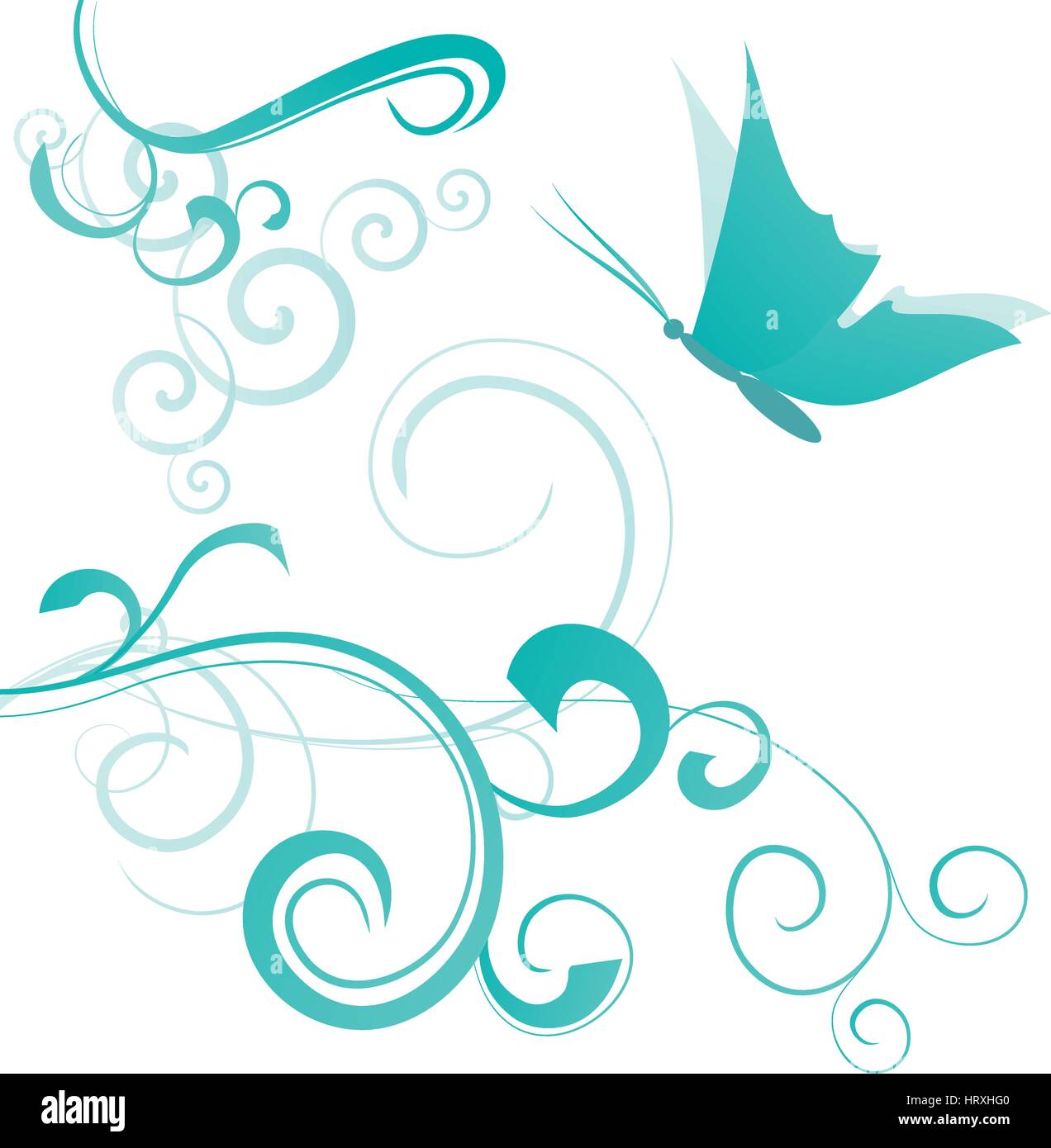 green butterfly and flourishes vector isolated on white Stock Vector ...
