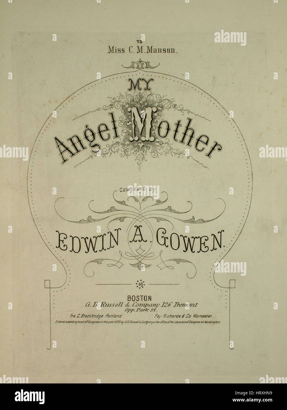 Sheet music cover image of the song 'My Angel Mother', with original ...