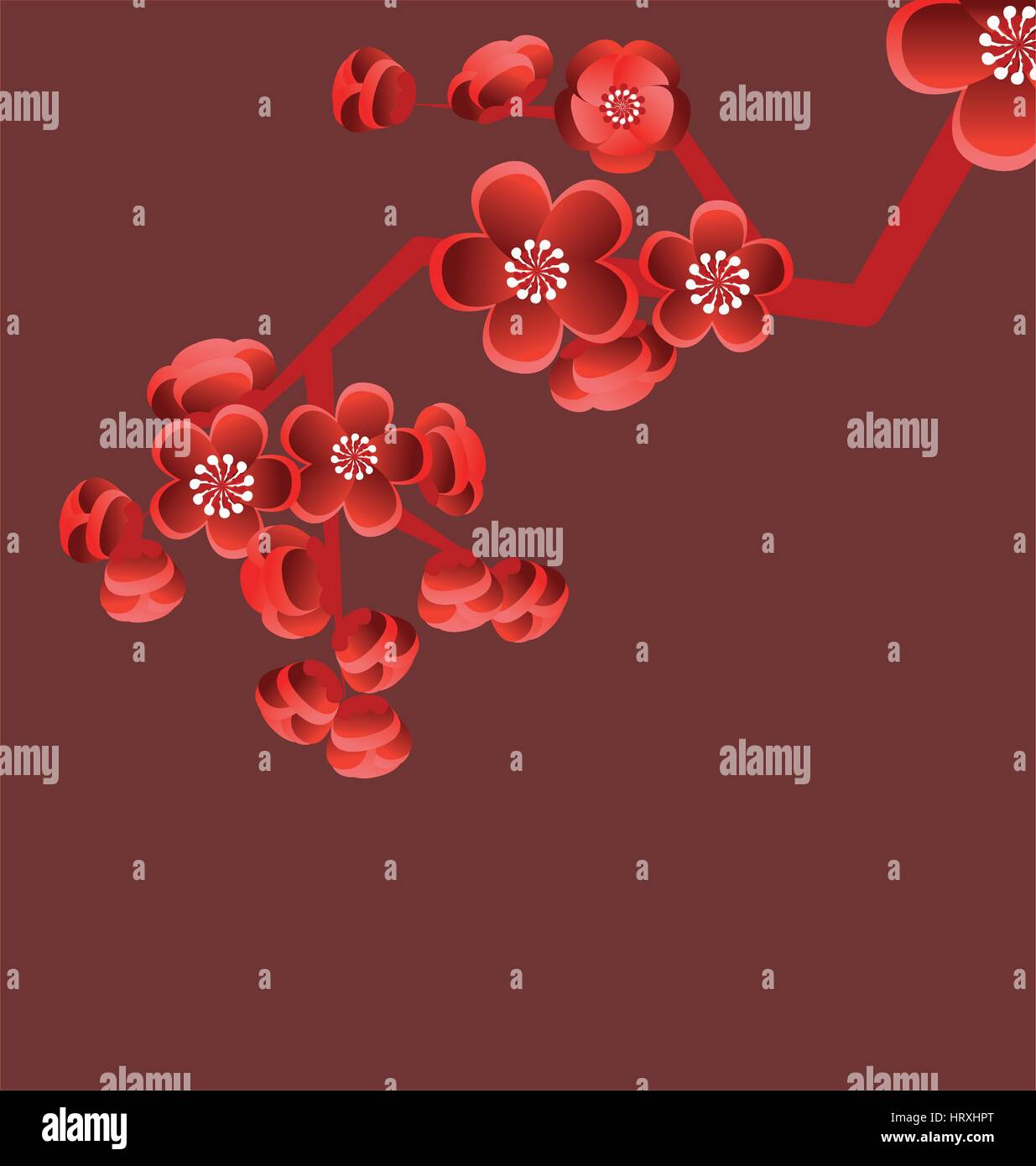decorative sakura flowers on dark red background Stock Vector Image ...