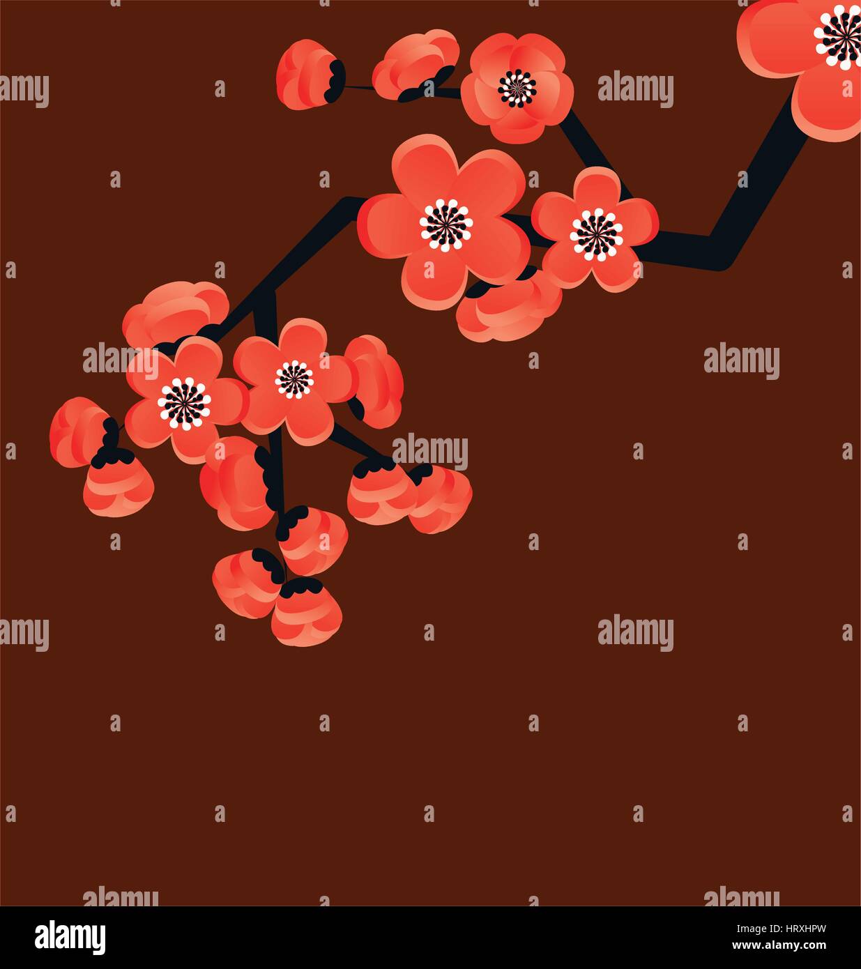 decorative sakura flowers on dark red background Stock Vector Image ...