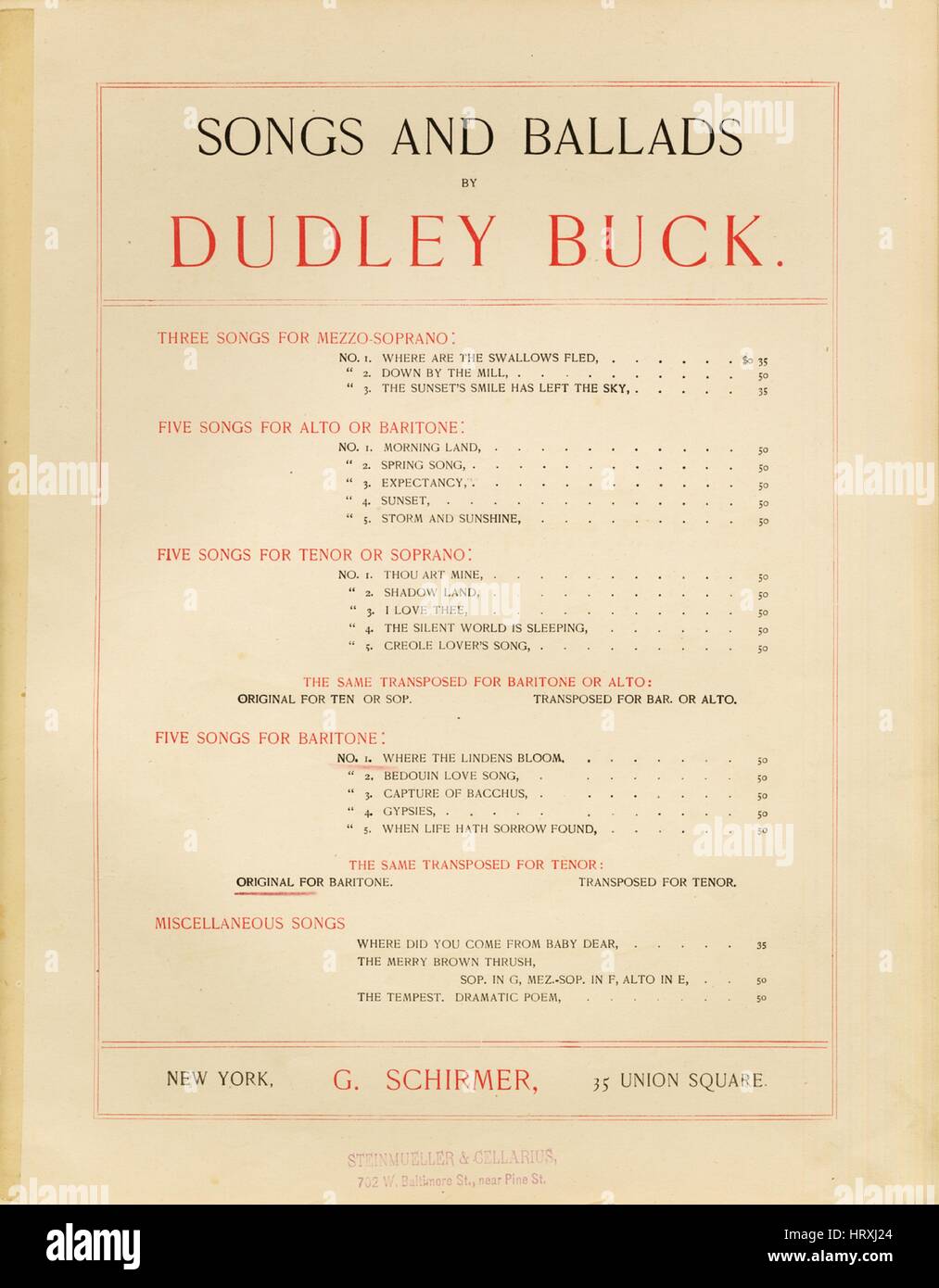 Sheet music cover image of the song 'Songs and Ballads by Dudley Buck ...