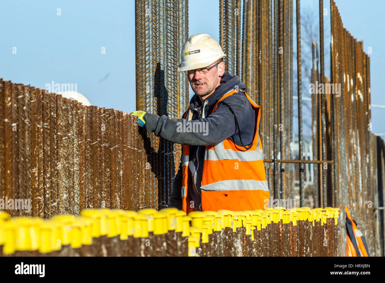 Rail construction workers laying foundations for the Aberdeen to ...