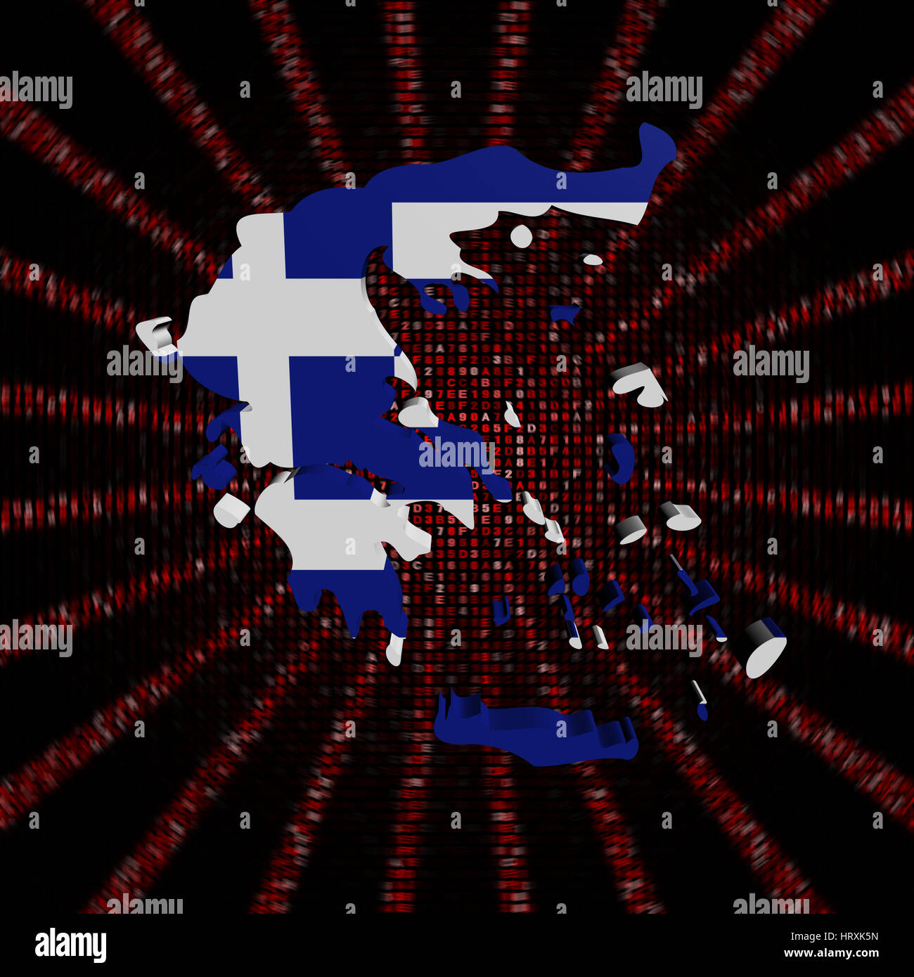 Greece map flag on red hex code burst illustration Stock Photo - Alamy