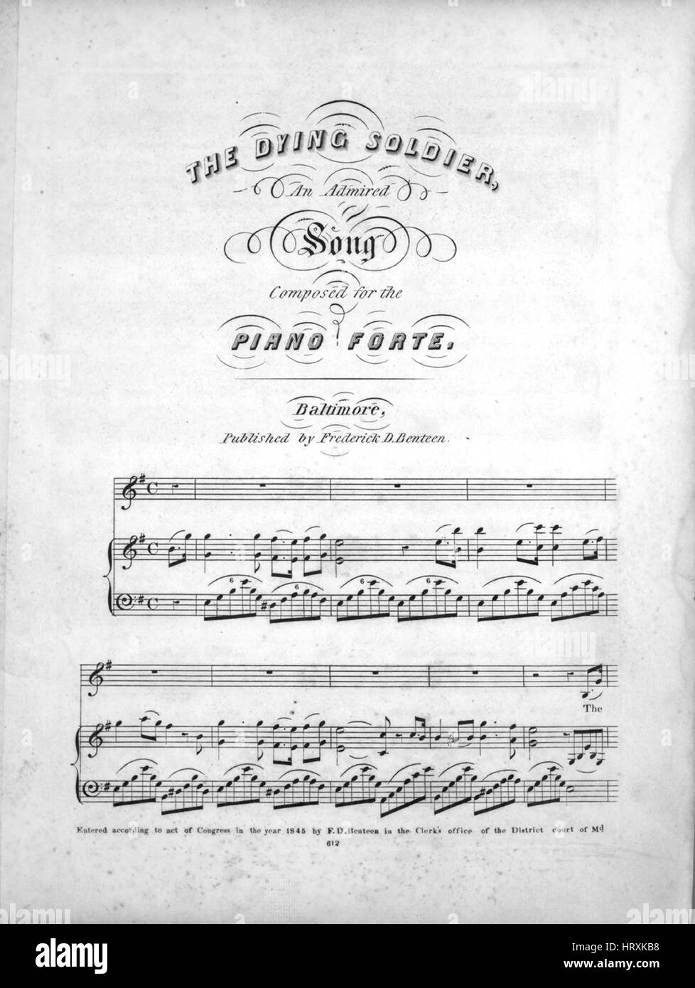 Sheet music cover image of the song 'The Dying Soldier An Admired Song ...