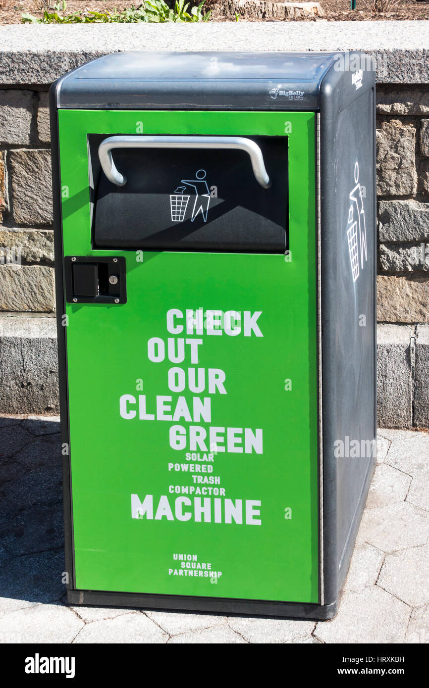Clean Green Solar Power Compactor in New York City Stock Photo - Alamy