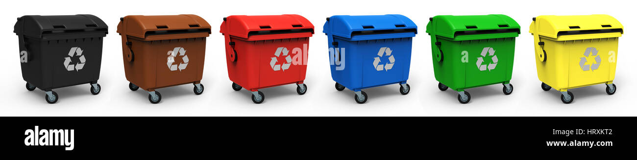 Different colors garbage container isolated on white background 3D ...