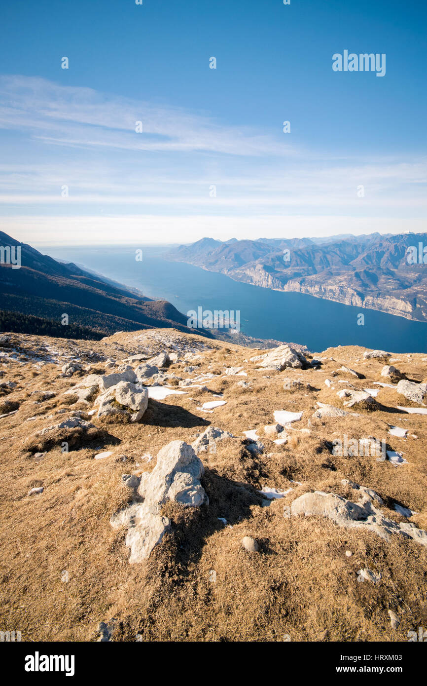 Panorama of Lake Garda (Italy) seen from the top of Mount Baldo Stock ...