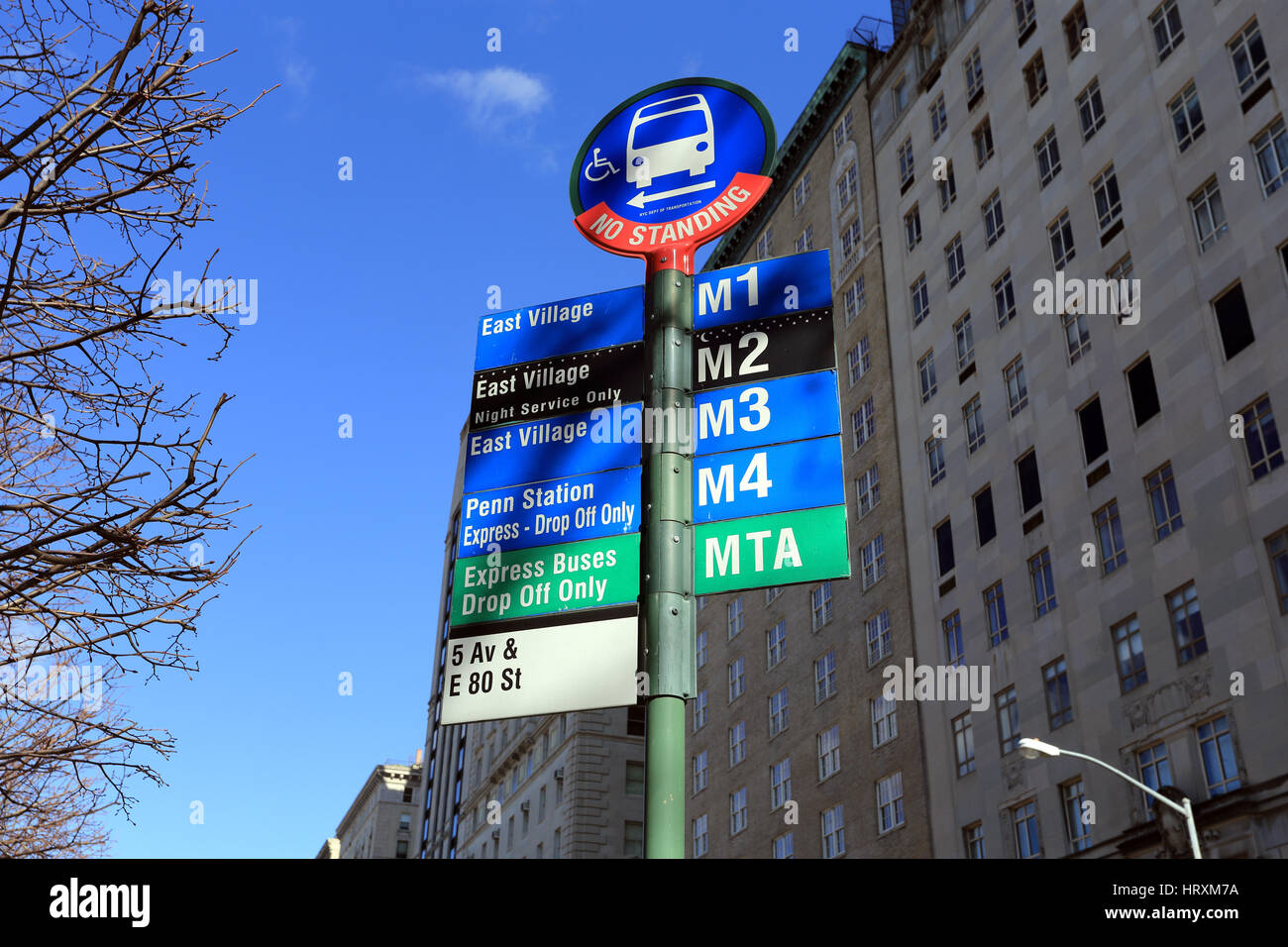 Bus stop signs 5th Ave. Manhattan New York City Stock Photo - Alamy