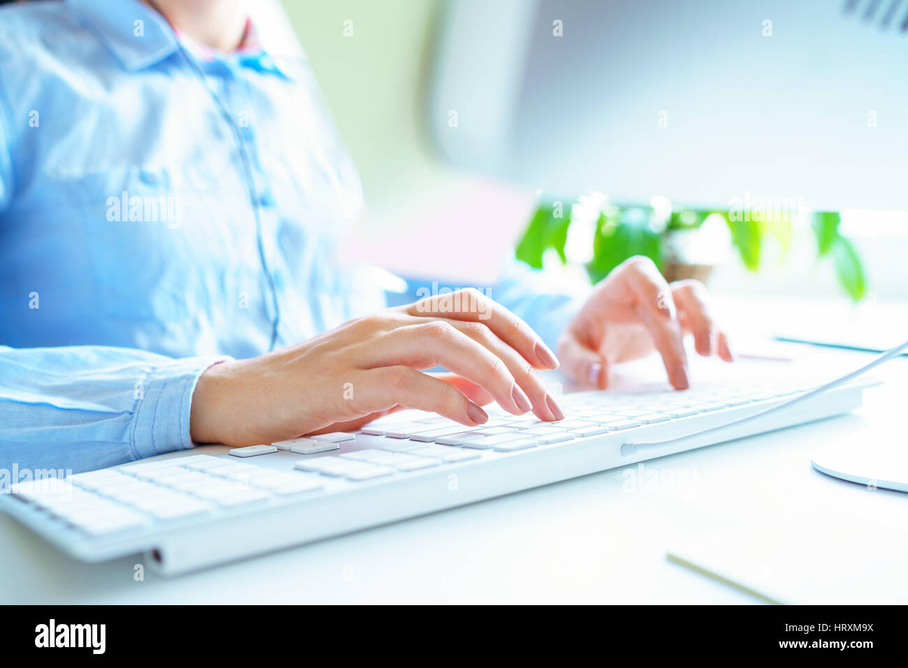 Female hands or woman office worker typing on the keyboard Stock Photo ...