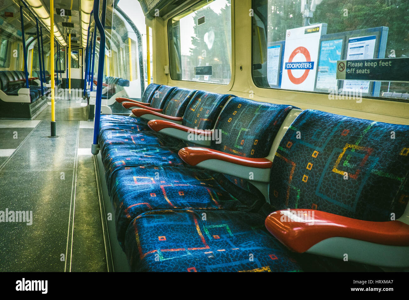 London underground train seats hi-res stock photography and images - Alamy
