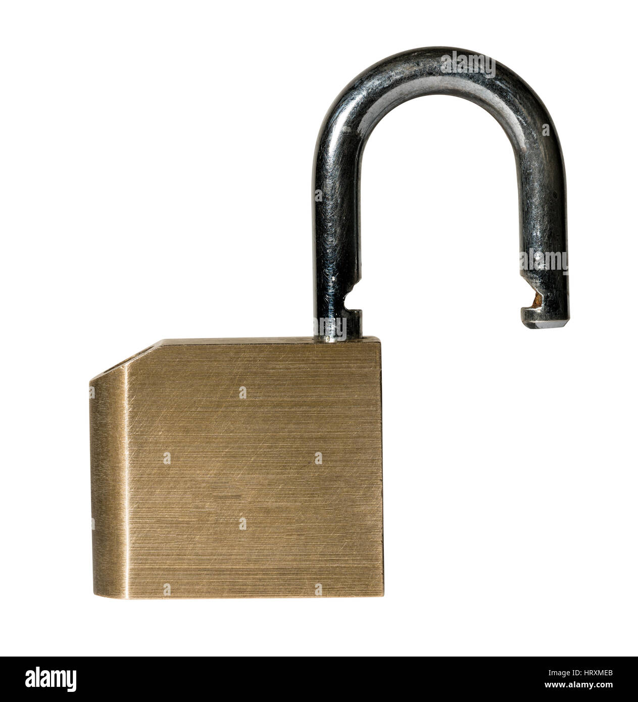 Close shot of a solid brass padlock with hardened hasp with path and ...