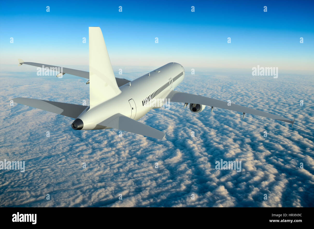 Airplane in the sky with clouds 3D rendering Stock Photo - Alamy