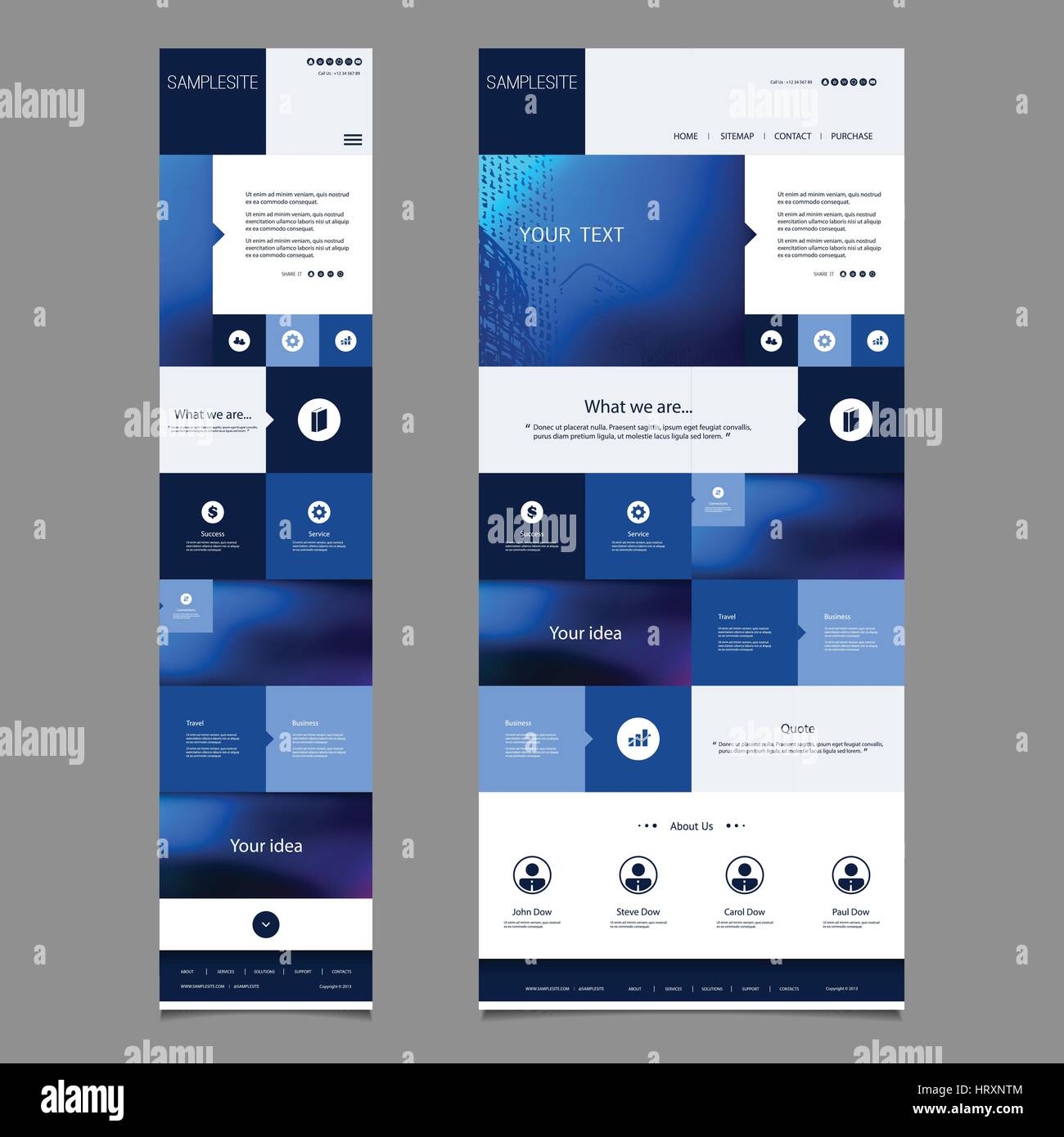 Responsive One Page Website Template with Blurred Background - Desktop and Mobile Version Stock ...