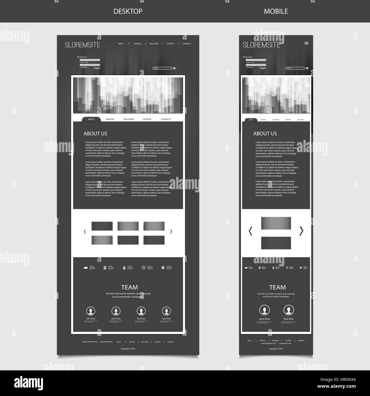 Responsive One Page Website Template with Blurred Background - Stripes Pattern Header Design ...