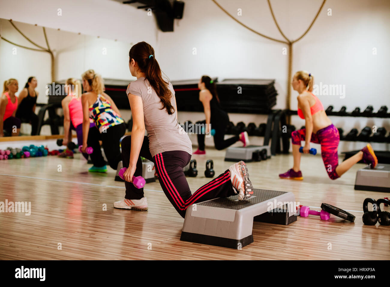 step workout. Women group fitness Stock Photo - Alamy