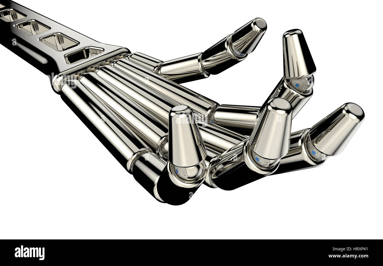 Metallic robot hand isolated on white background 3D rendering Stock ...